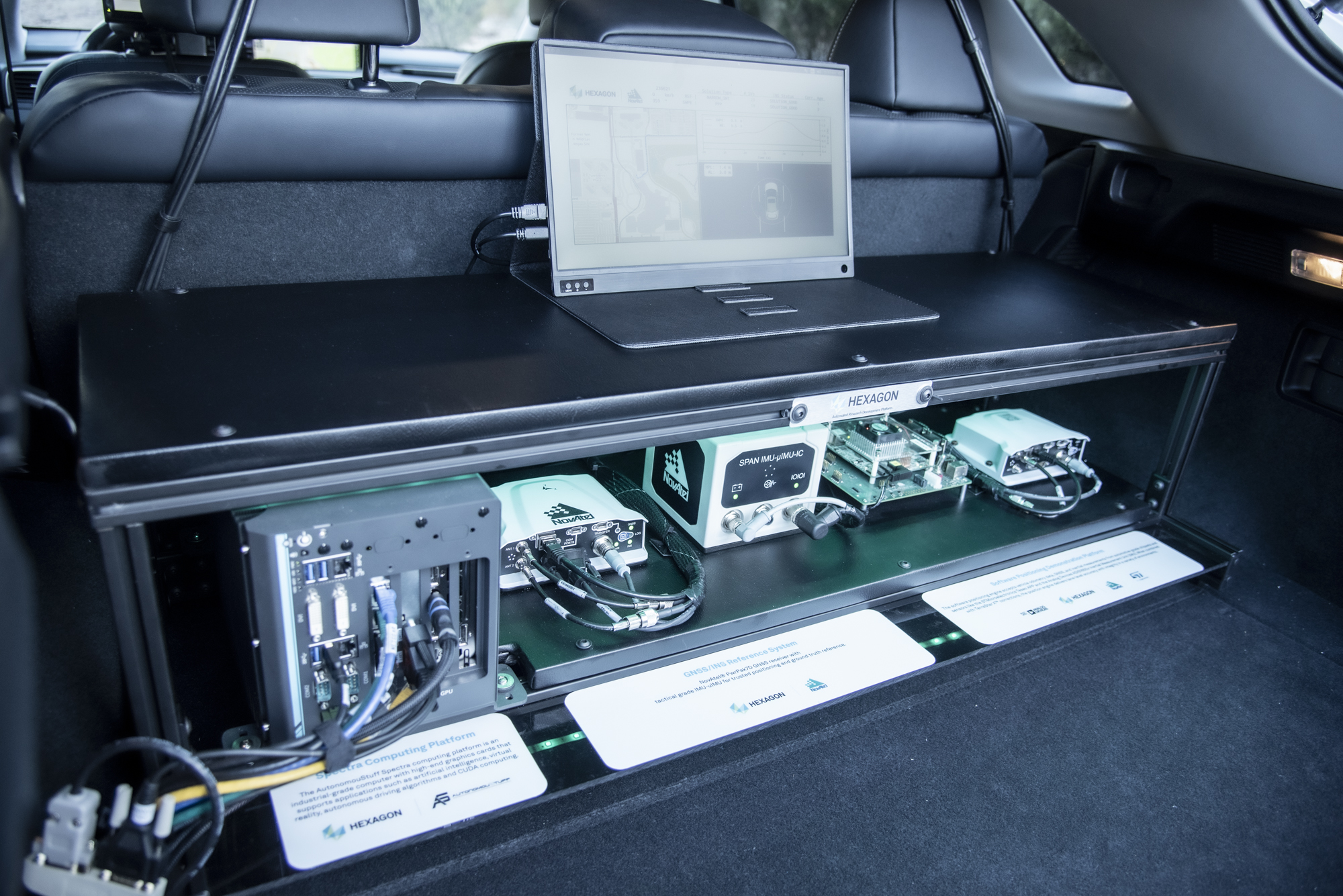 Hexagon | NovAtel equipment in the trunk of the testing vehicle ...
